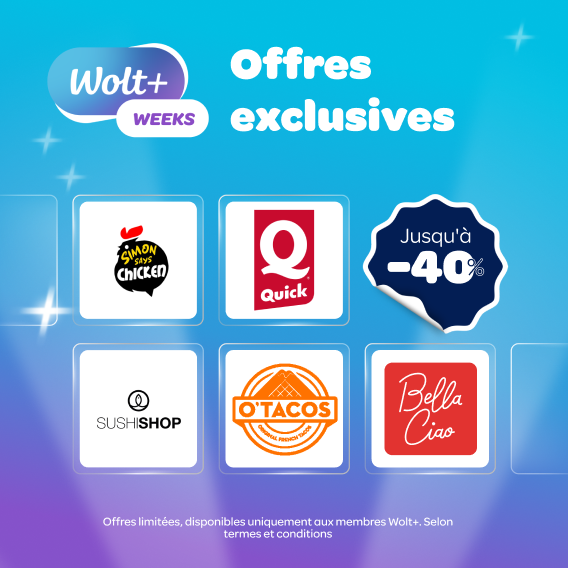 Wolt - Jusqu'à -40% pendant les Wolt+ Weeks